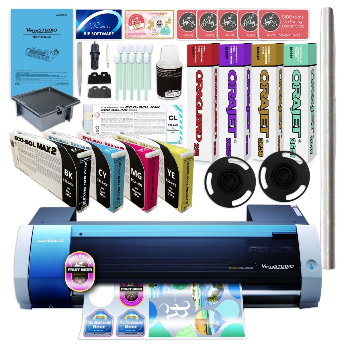 Roland BN-20A Printer w/ 2xCMYK, Media, Stand | Swing Design