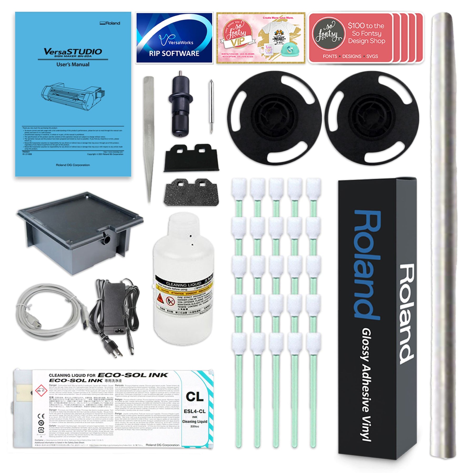 Roland BN-20A Printer w/ 2xCMYK, Media, Stand | Swing Design