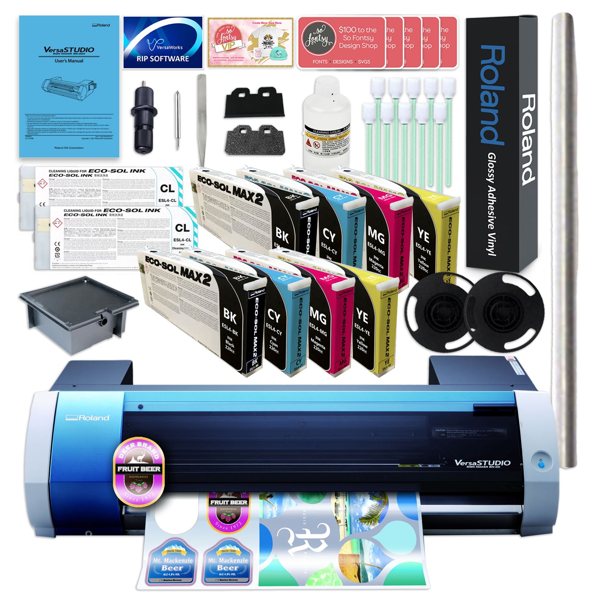 Roland BN-20A Printer Bundle w/ 2x CMYK Inks | Swing Design