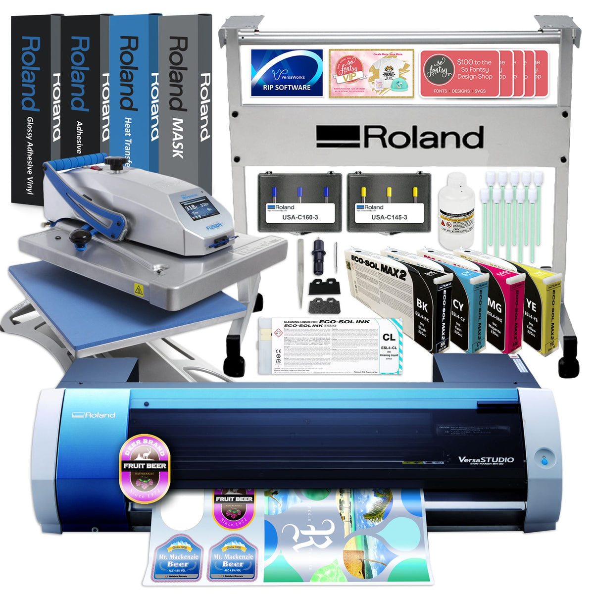 Roland BN-20A w/ Inks, Media & Heat Press | Swing Design