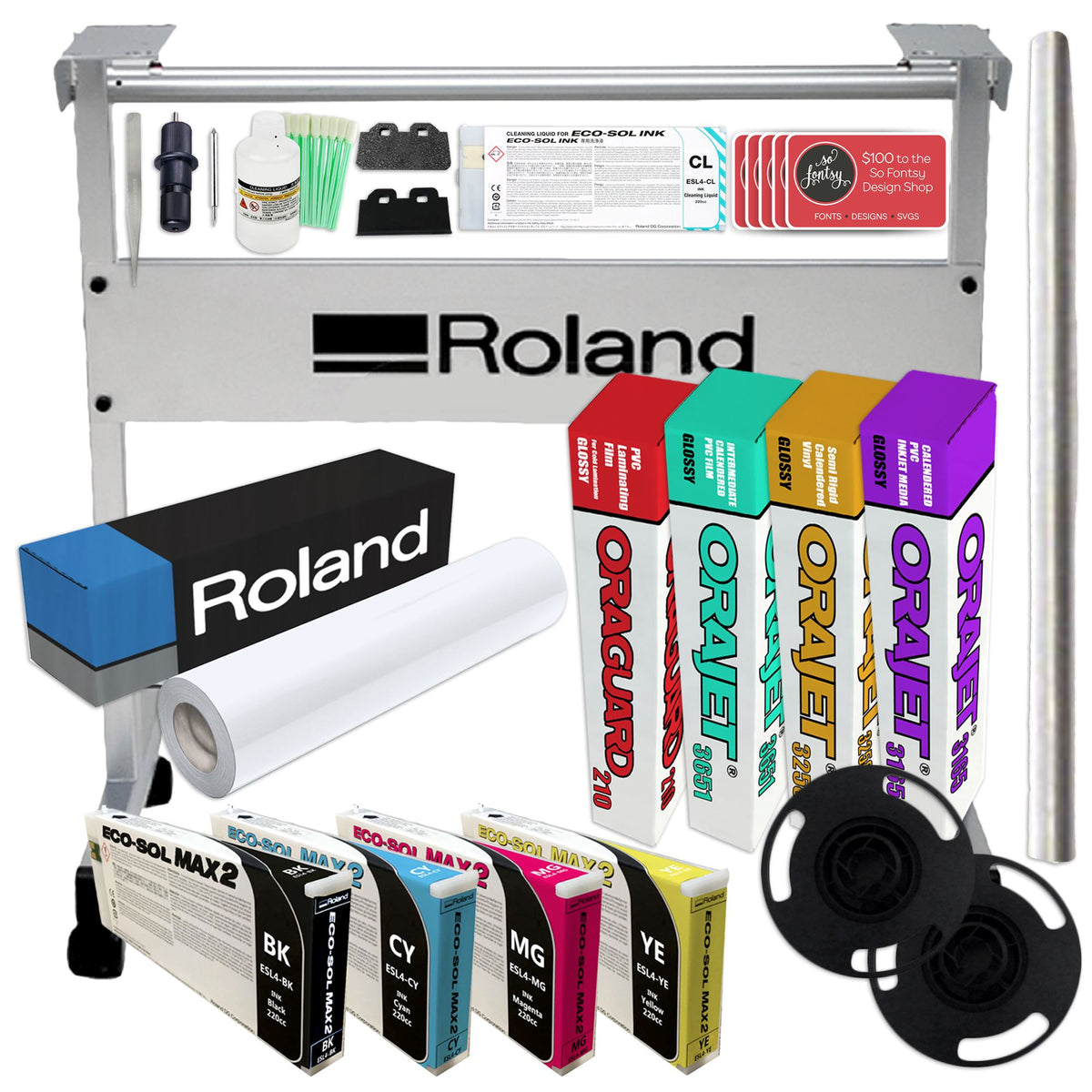 Roland BN-20A Printer w/ 2xCMYK, Media, Stand | Swing Design